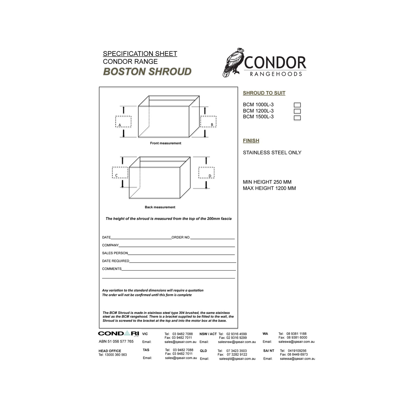 BCM 1200L-3 BOSTON CONDOR OUTDOOR RANGEHOODS